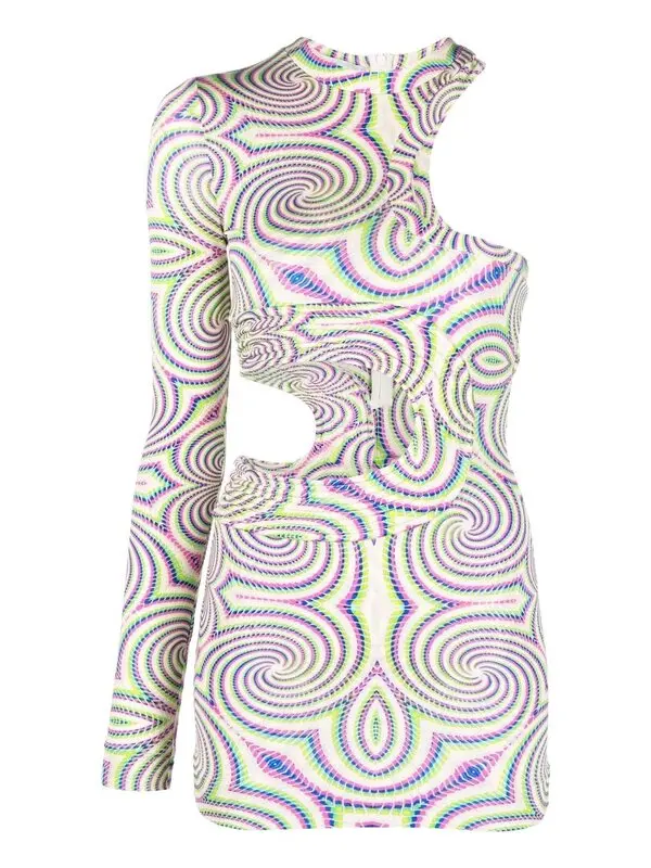 Stella McCartney Spiral Print Cut-out One-shoulder Top - Neutrals