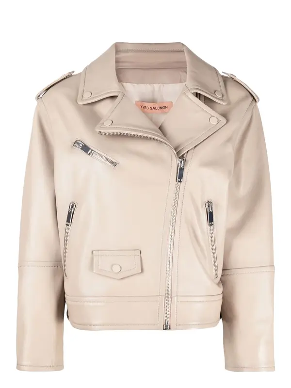 YVES SALOMON Leather Biker Jacket - Neutrals