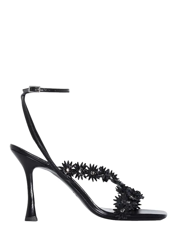 By Far Poppy 95mm Floral-appliqué Sandals - Black
