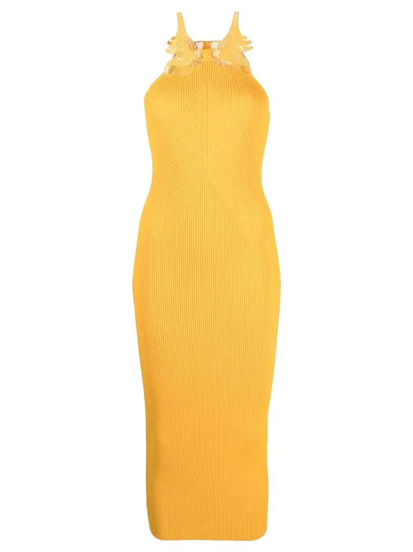 SELF-PORTRAIT Bodycon Midi Dress - Yellow