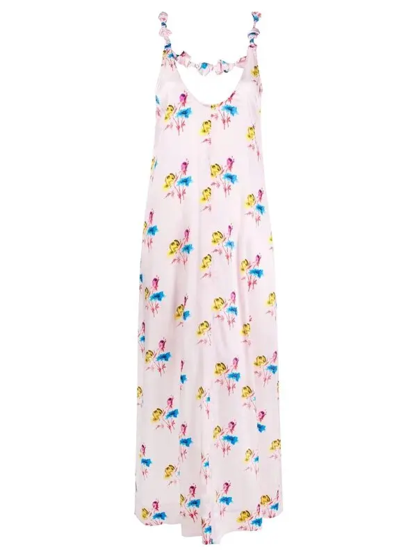 GANNI Floral-print Slip Midi Dress - Pink