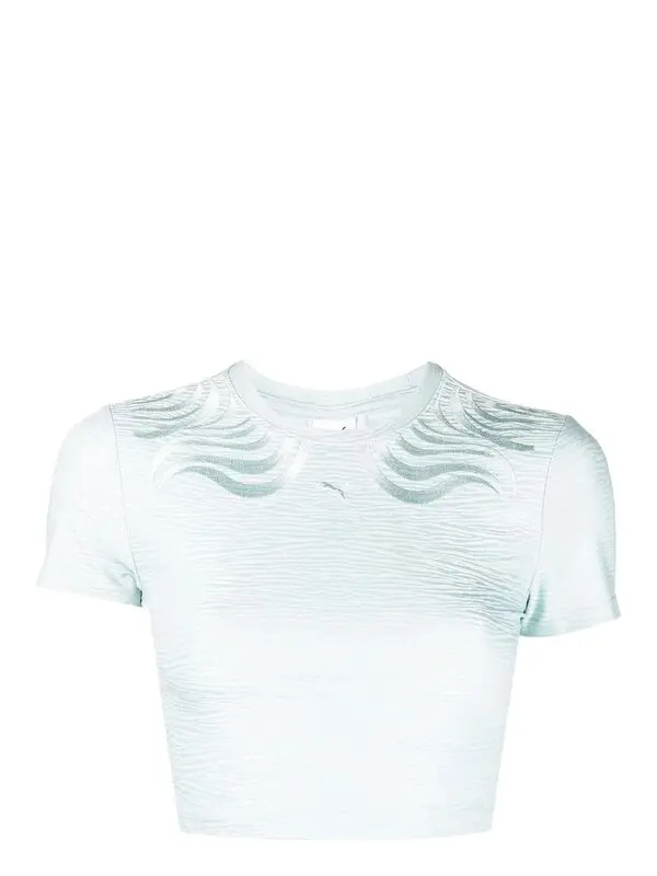 PUMA Embroidered-logo Cropped T-shirt - Blue