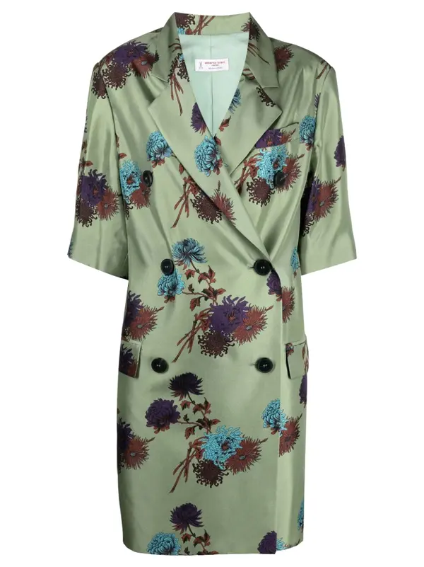 Alberto Biani Floral Print Double-breasted Dress - Green