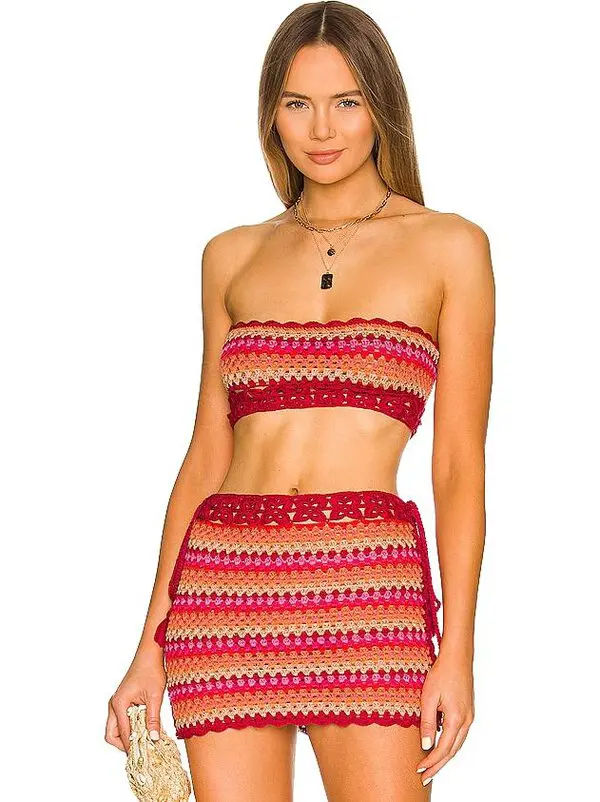LOVERS AND FRIENDS Over The Rainbow Crochet Crop - Raspberry Multi
