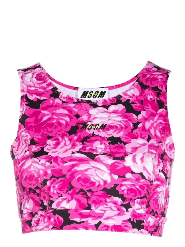 MSGM Floral Print Crop Top - Pink