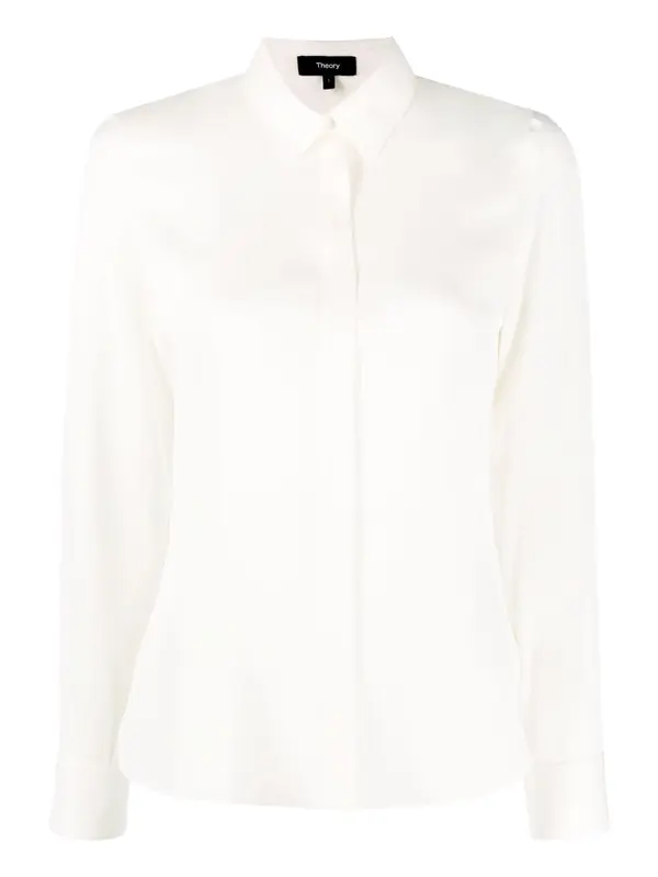 Theory Long-sleeve Silk Shirt - Neutrals
