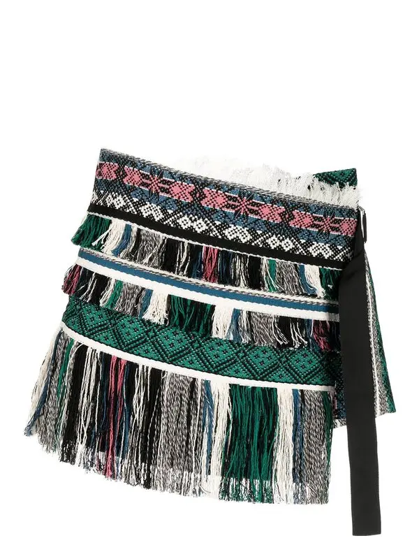 Sacai Fringed Asymmetric Shorts - Multicolour