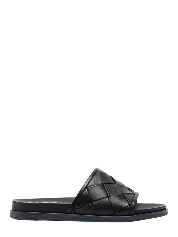 Casadei Interwoven Leather Sliders - Black
