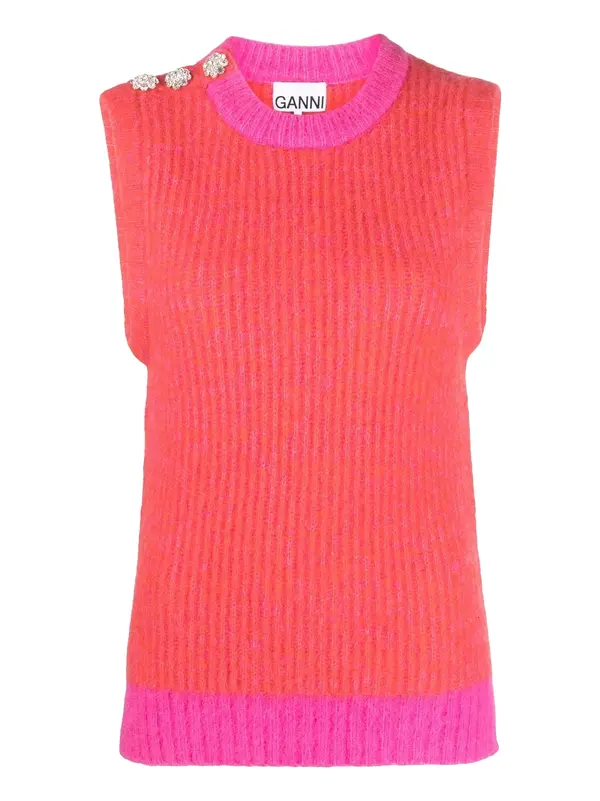 GANNI Embellished Wool-blend Vest - Pink