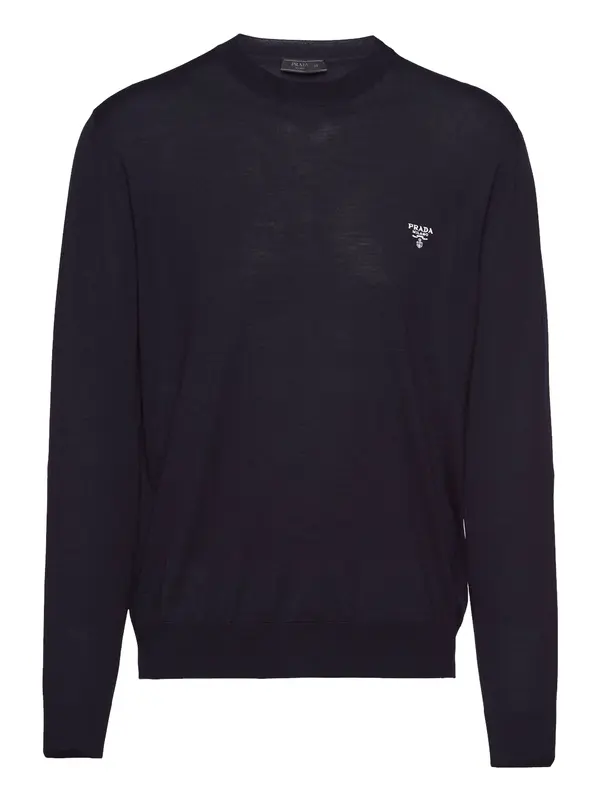 Prada Logo-embroidered Wool Jumper - Blue