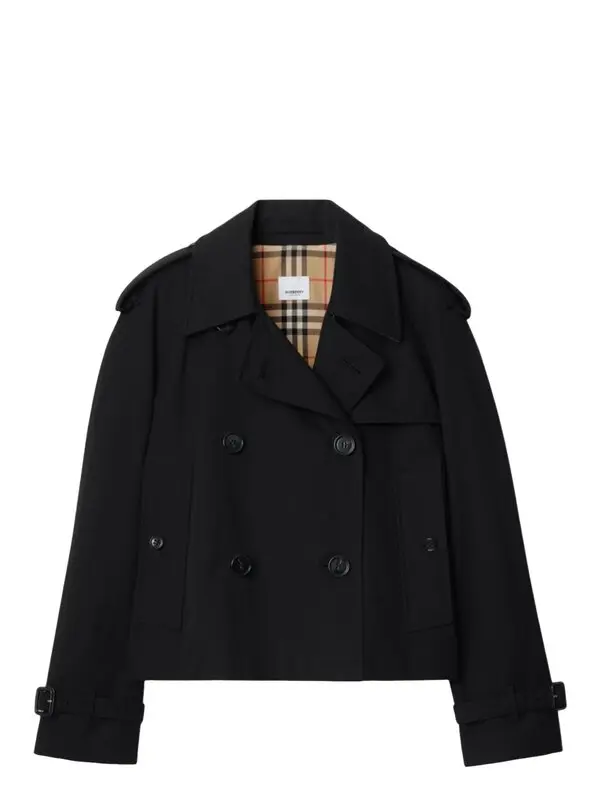 Burberry Cropped Gabardine Trench Jacket - Black