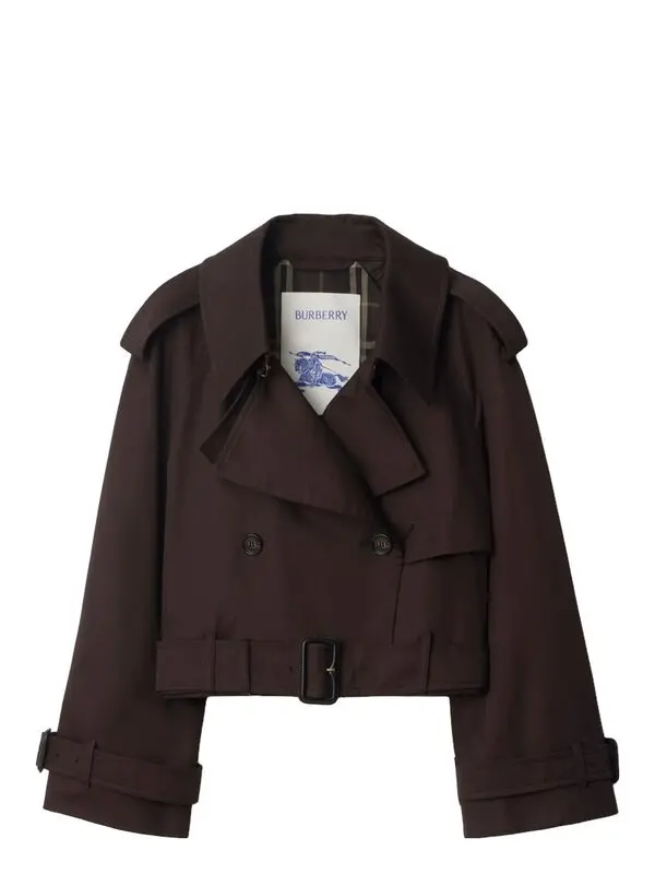 Burberry Cropped Gabardine Trench Jacket - Clove Brown