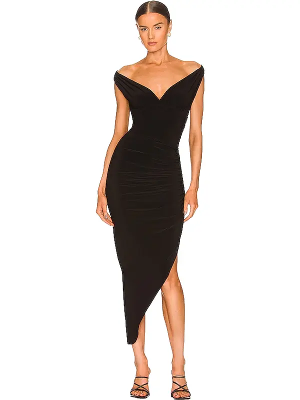 Norma Kamali Tara Side Drape Gown - Black