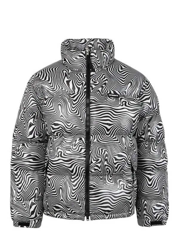 Vetements Zebra Print Logo Puffer Jacket - Black And White