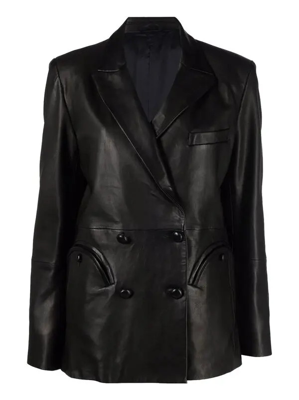 BLAZÉ MILANO Double-breasted Leather Blazer - Black