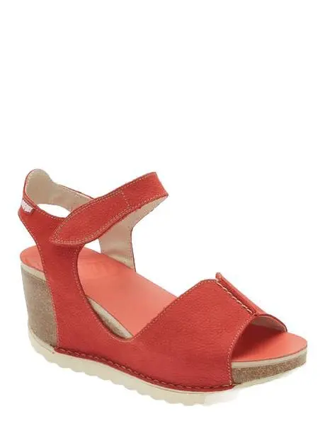 ON FOOT Leather Wedge Sandal - Red Leather