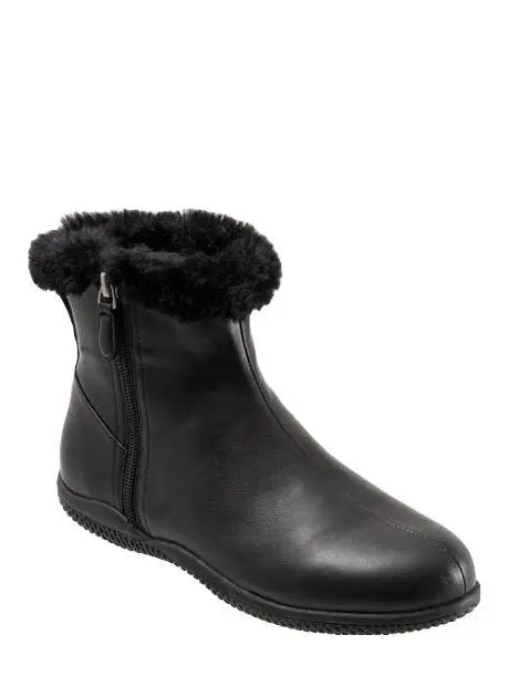 Softwalk Suede Bootie With Faux Fur Trim - Black Leather