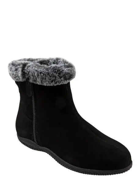 Softwalk Helena Faux Fur Bootie - Black Suede