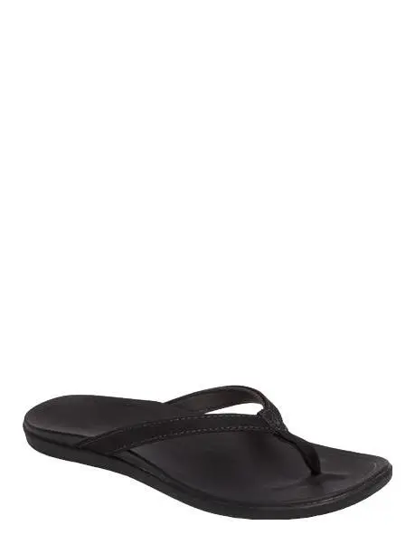 Olukai Ho Opio Flip Flop - Onyx Faux Leather