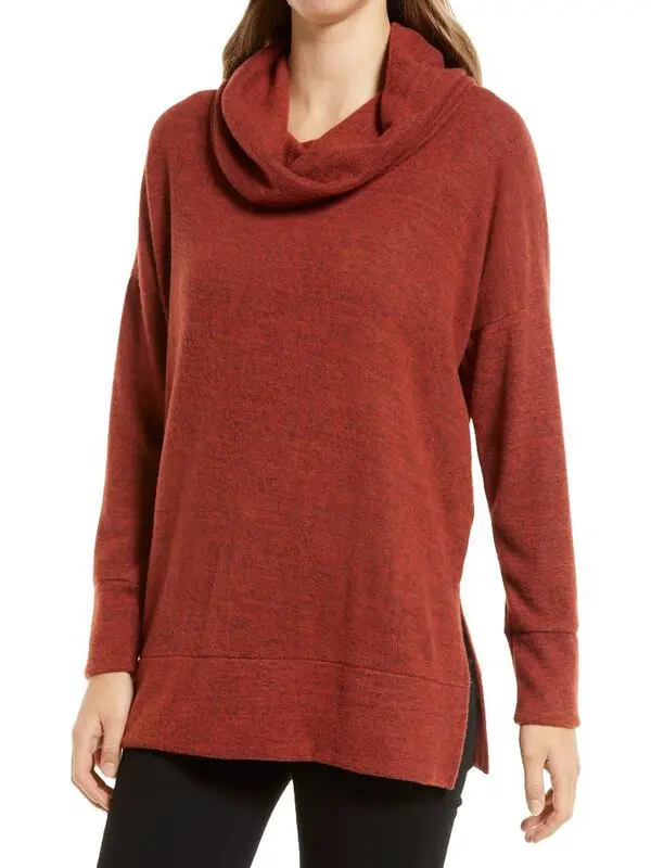 Loveappella Cowl Neck Long Sleeve Top - Rust