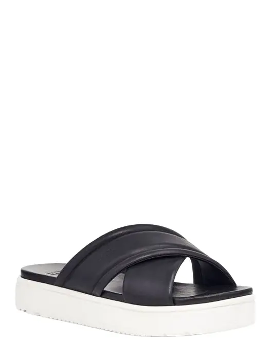 UGG Zayne Leather Platform Slide Sandal - Black Leather