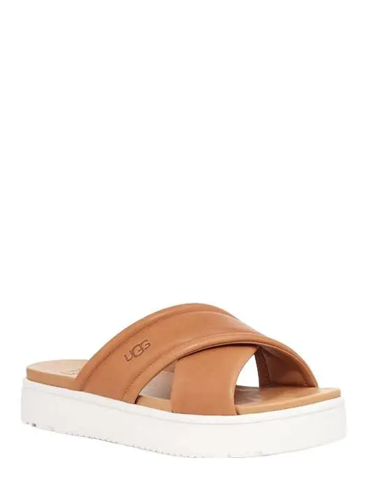 UGG Zayne Leather Platform Slide Sandal - Tan Leather