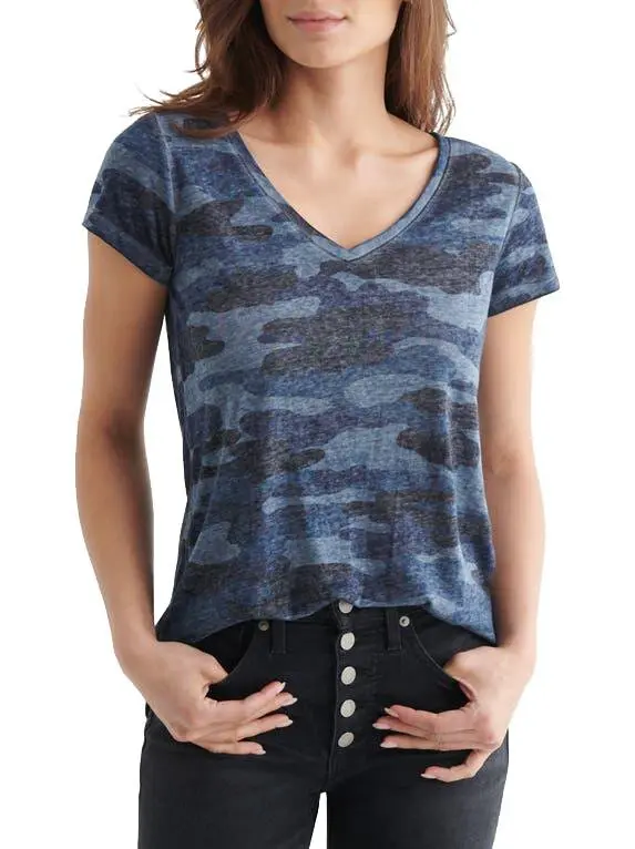 Lucky Brand Camo Burnout T-shirt - Blue Multi