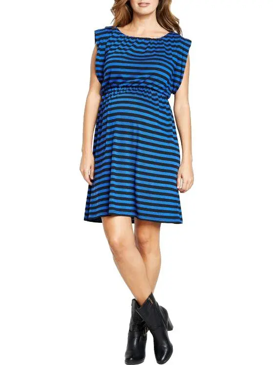 MATERNAL AMERICA Maternity Printed Tunic Dress - Blue Stripes