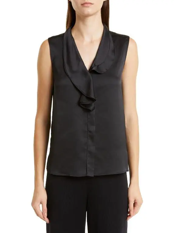 Misook Cascading Lapel Sleeveless Top - Black