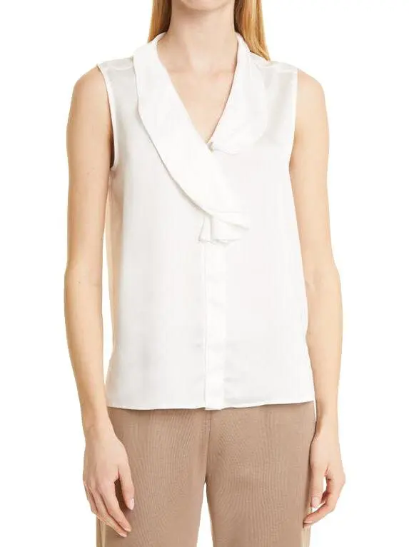 Misook Cascading Lapel Sleeveless Top - White
