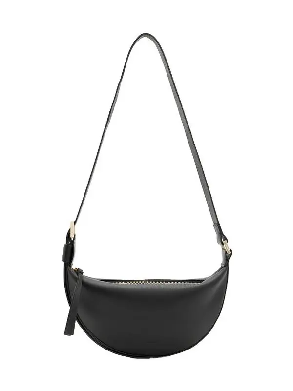 ALLSAINTS Half Moon Leather Crossbody Bag - Black