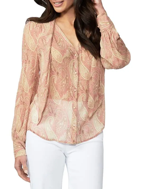 Paige Cleobelle Paisley Silk Blouse - Lipstick Pink/ Tan