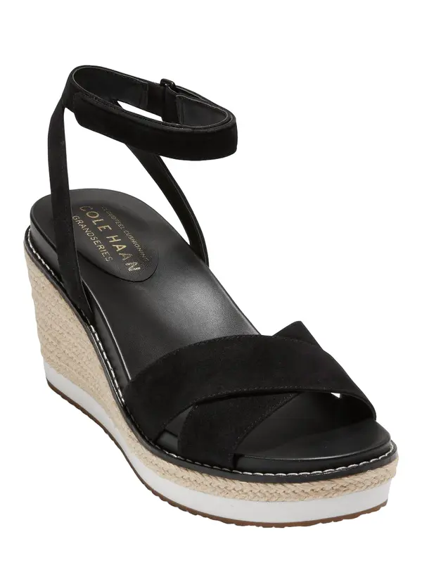Cole Haan Cloudfeel Espadrille Wedge Sandal - Black Suede/black Welt