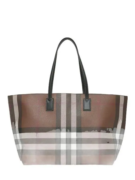 Burberry Medium Check E-canvas & Leather Tote - Dark Birch Brown Chk