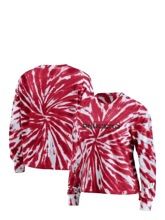 WEAR BY ERIN ANDREWS Wisconsin Badgers Tie-dye Long Sleeve T-shirt - Red