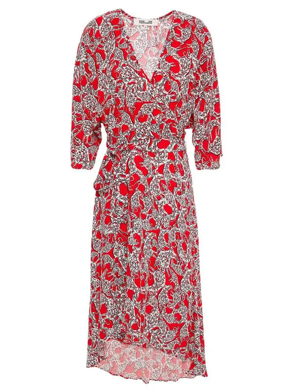 Diane Von Furstenberg Eloise Printed Crepe Wrap Dress - Red