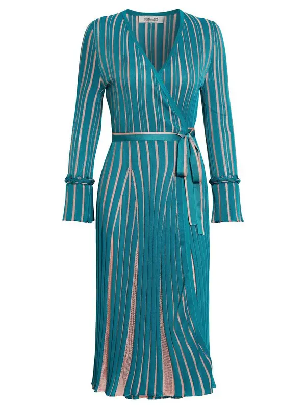 Diane Von Furstenberg Edeline Striped Knitted Wrap Dress - Teal