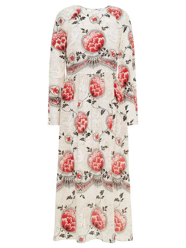 Red Valentino Printed Silk Crepe De Chine Midi Dress - Ivory