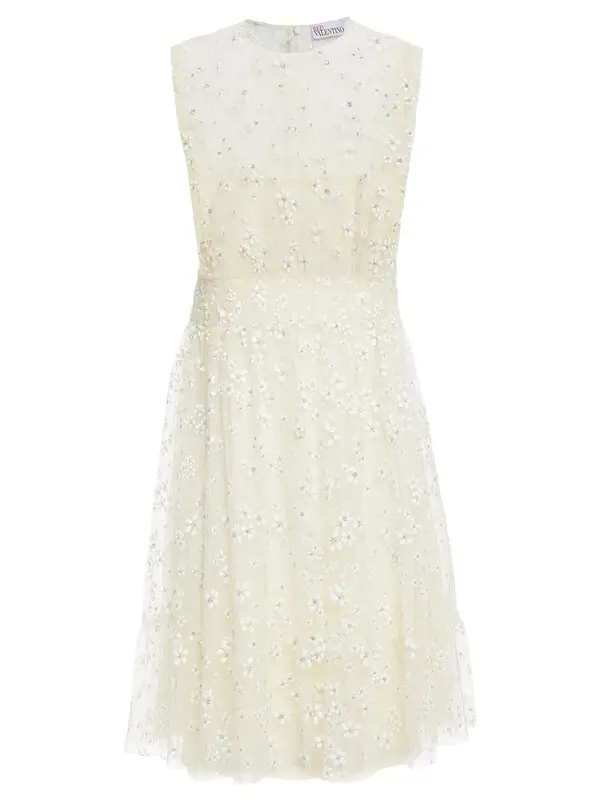 Red Valentino Glittered Floral-print Point D'esprit Mini Dress - Ivory