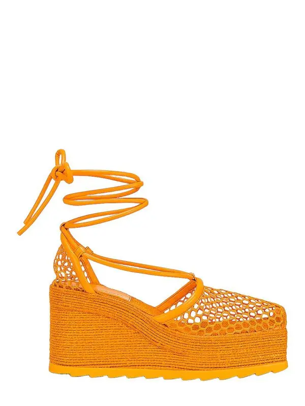 Bottega Veneta Stretch Lace Up Espadrilles - Tangerine