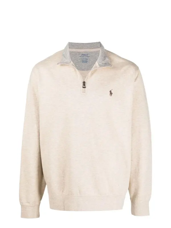 Polo Ralph Lauren Logo Patch Zip Pullover - Neutrals