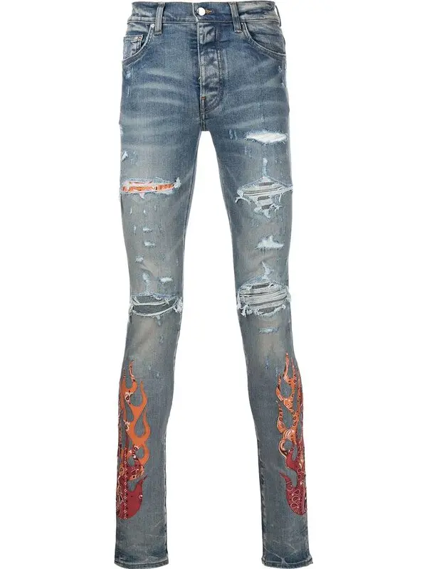 Amiri Paisley-print Ripped Jeans - Blue