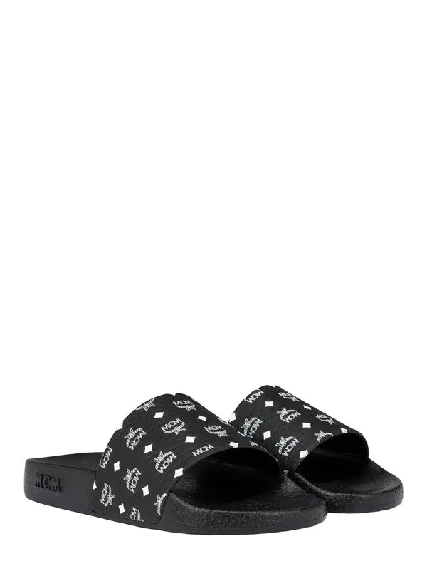 Mcm Monogram Rubber Slides - Black