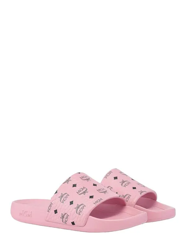 Mcm Monogram Rubber Slides - Soft Pink