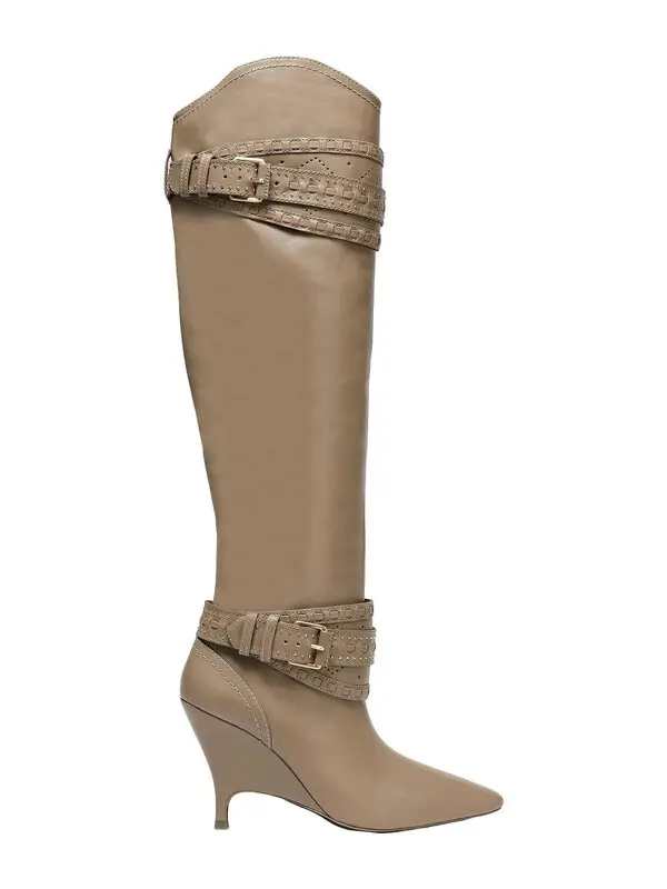 Zimmermann Buckle-embellished Leather Knee Boots - Taupe