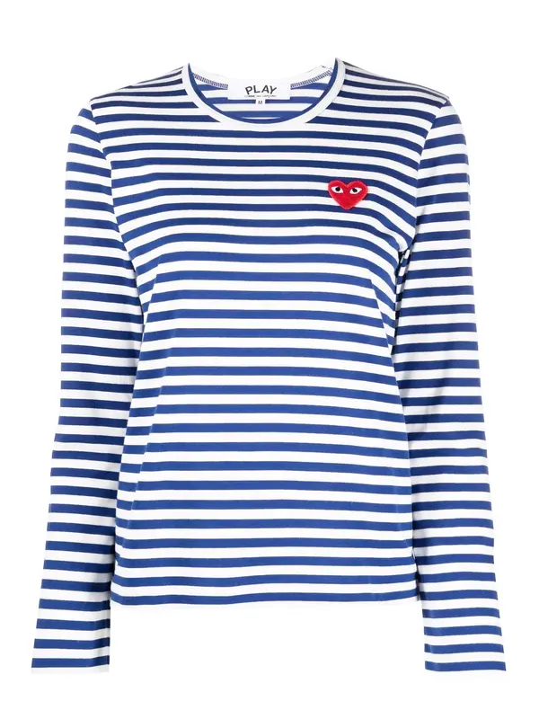 Play Comme Des Garcon Heart-patch Striped T-shirt - White