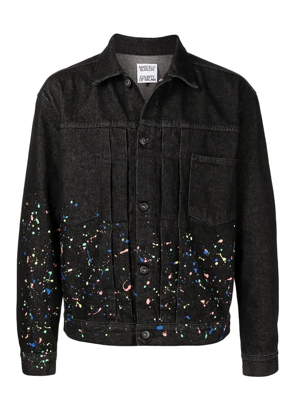 COUNTY OF MILAN Marcelo Burlon Paint-splatter Denim Jacket - Black