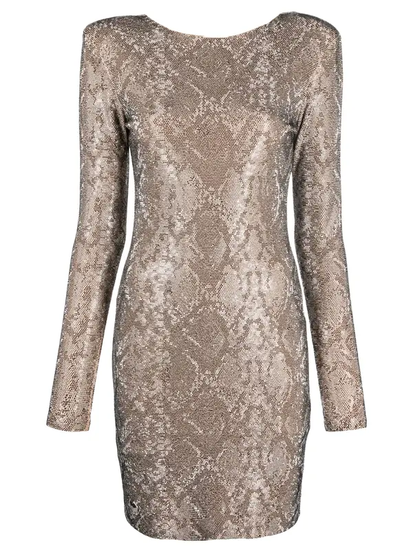 Philipp Plein Python-print Crystal Mini Dress - Neutrals