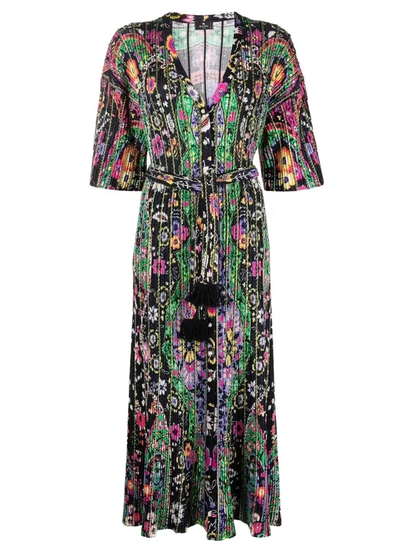 Etro Ribbed Floral-knit Midi Dress - Black