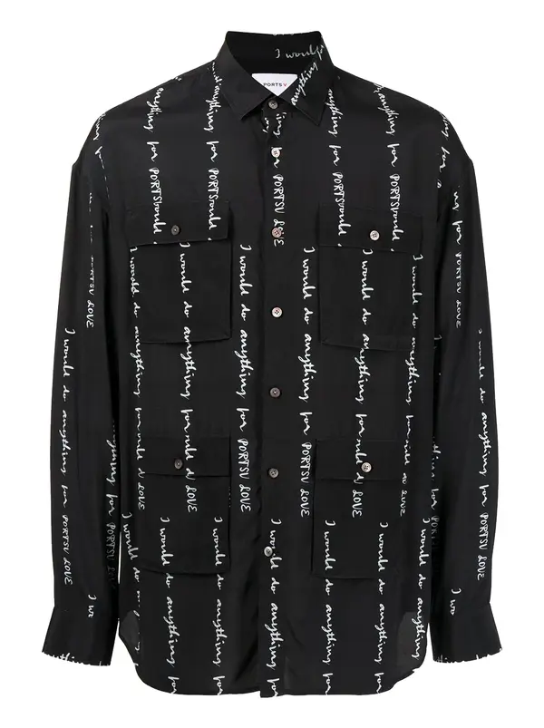 PORTS V Graphic-print Multi-pocket Shirt - Black